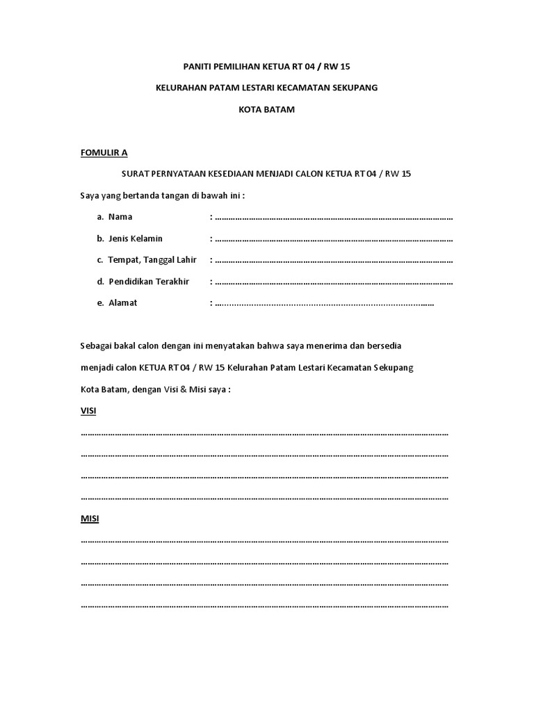 Form Daftar Calon RT | PDF