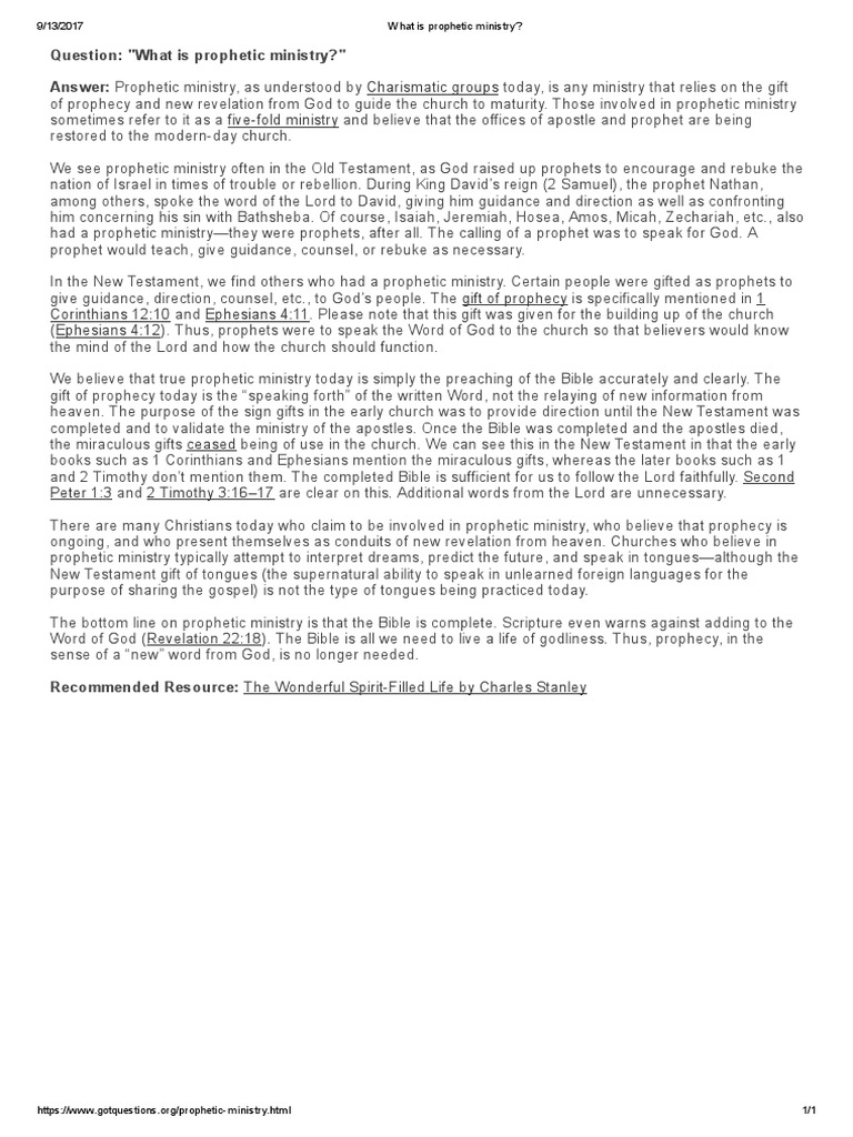 Understanding Prophetic Ministry | PDF | Prophecy | Prophet