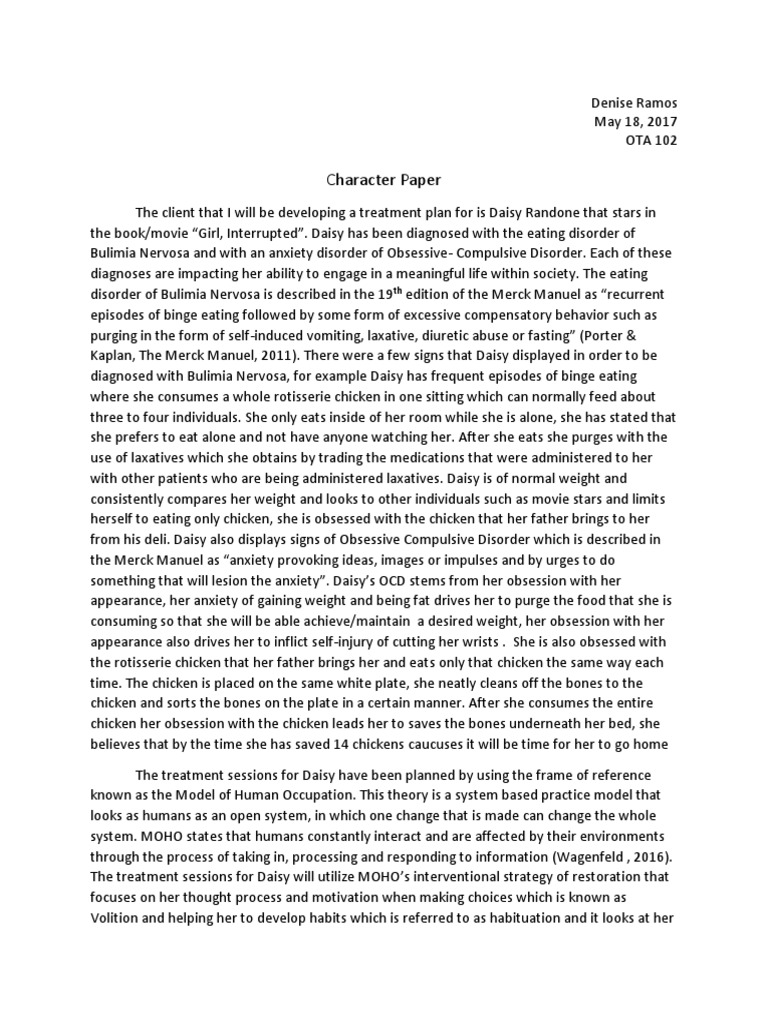Ota 102 - Character Paper | PDF | Bulimia Nervosa | Obsessive ...