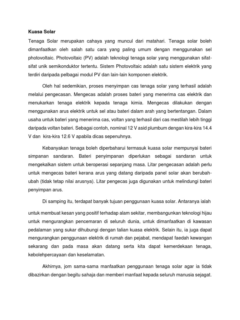 Manfaat dan Teknologi Kuasa Solar | PDF | Griya & Taman | Teknologi ...