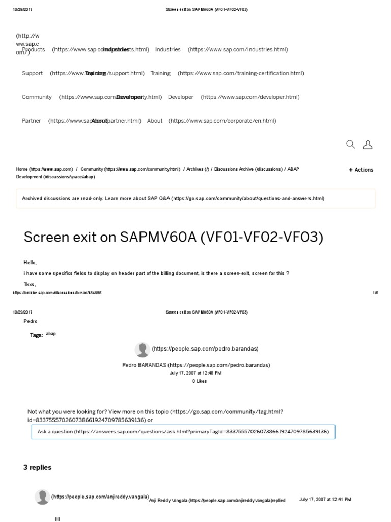 Screen Exit On Sapmv60a (Vf01-Vf02-Vf03) | PDF | Accounting ...