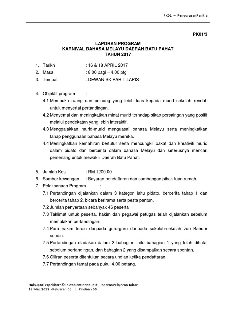 Laporan Program KARNIVAL BM Daerah Batu Pahat | PDF