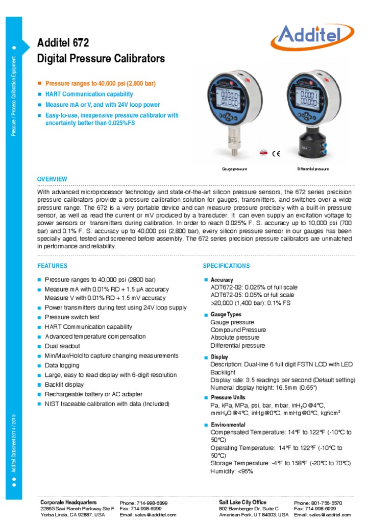 08 ADT 672 Digital Pressure Calibrator | PDF | Calibration | Pressure ...
