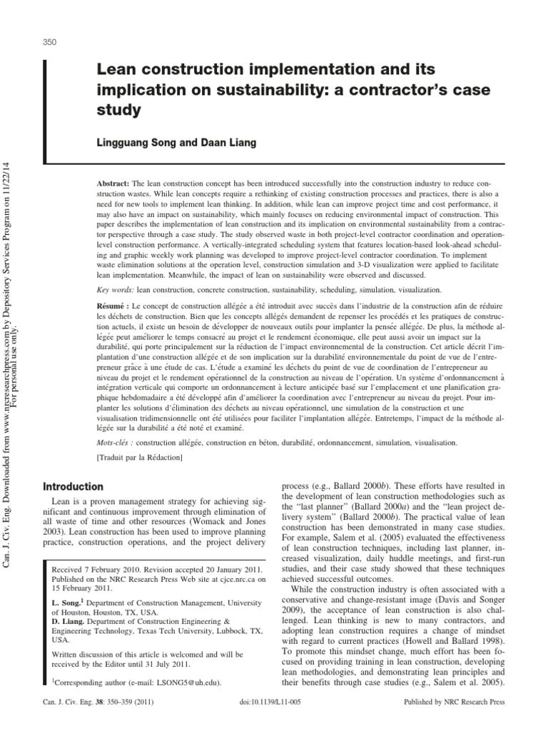 Lean Construction Implementation And Its Implication On Sustainability