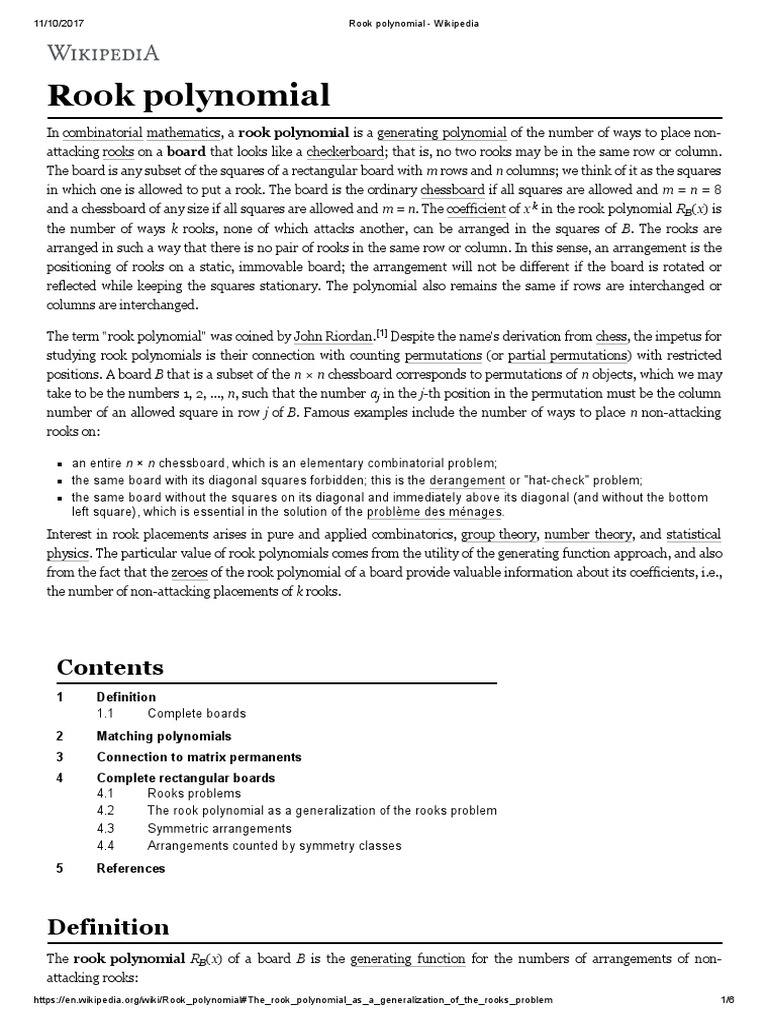 Rook Polynomial - Wikipedia | PDF | Mathematical Concepts | Discrete ...