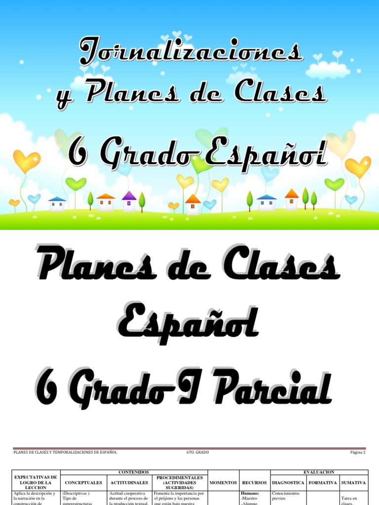 PLAN DE CLASE ESPAÑOL 6 Grado | PDF | Lectura (proceso) | Diccionario