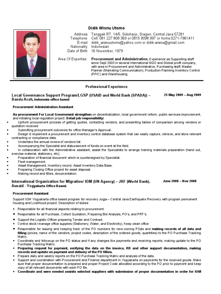 LGSP CV Form Didik Wisnu Utomo | PDF | Logistics | Procurement