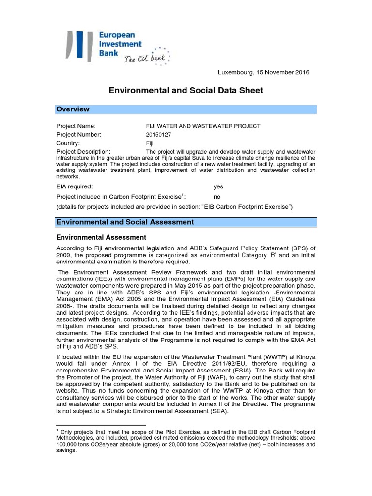 Fiji Water and Wastewater Project - EIB Environmental and Social Data ...