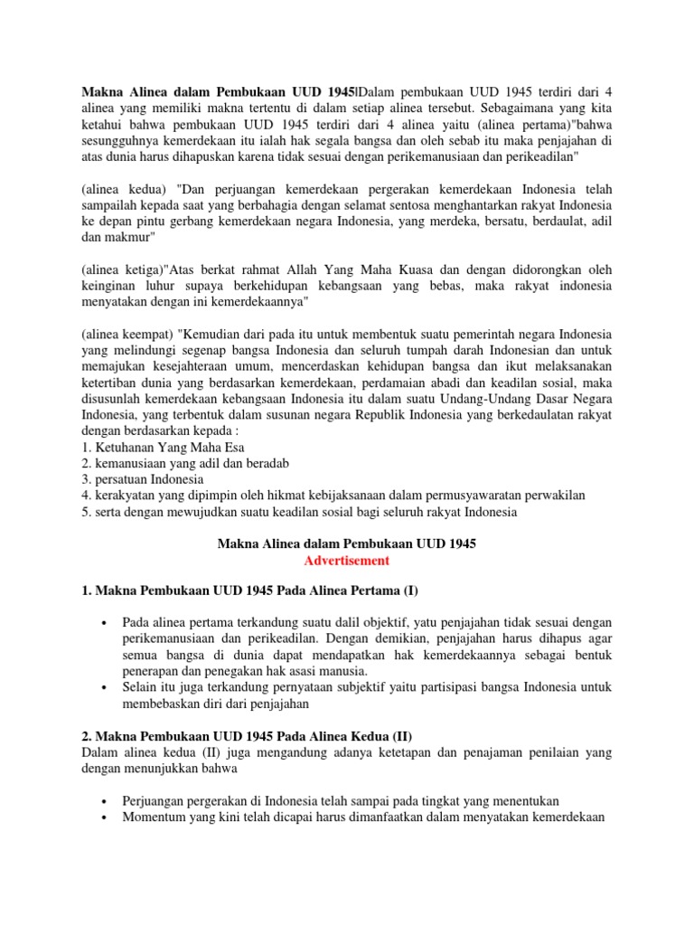 Makna Alinea Dalam Pembukaan UUD 1945 | PDF