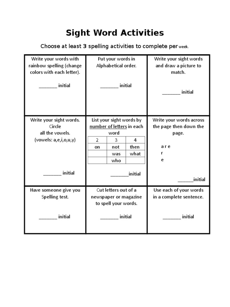 Spellling Homework Menu | PDF