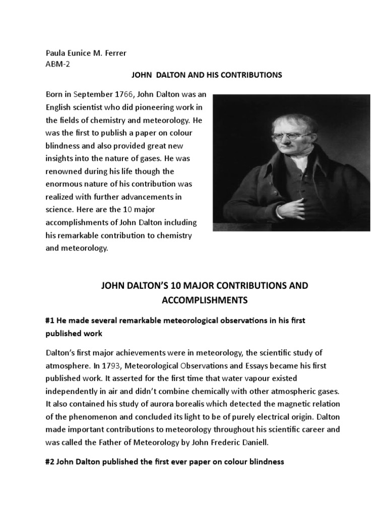 John Dalton's Groundbreaking Contributions to Chemistry and Meteorology ...