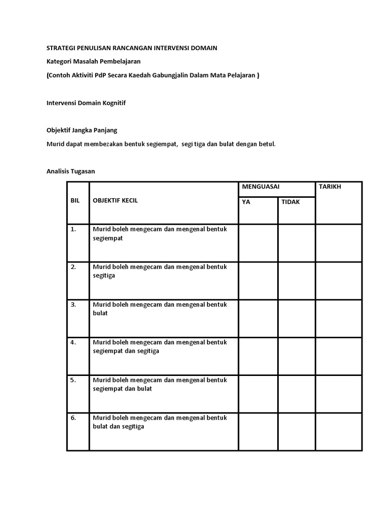 Contoh Rancangan Intervensi Domain | PDF