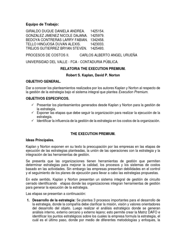 Relatoría sobre el Execution Premium | PDF | Presupuesto | Planificación