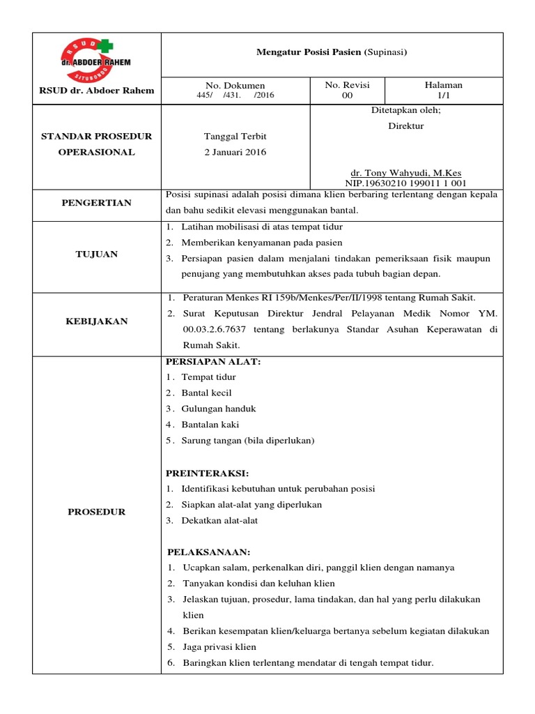 SPO RSAR - Menyiapkan Posisi Supinasi | PDF