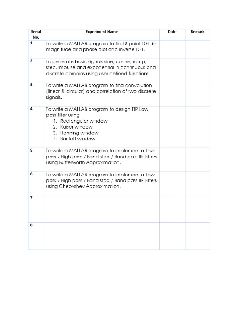 Serial No. Experiment Name Date Remark 1 | PDF
