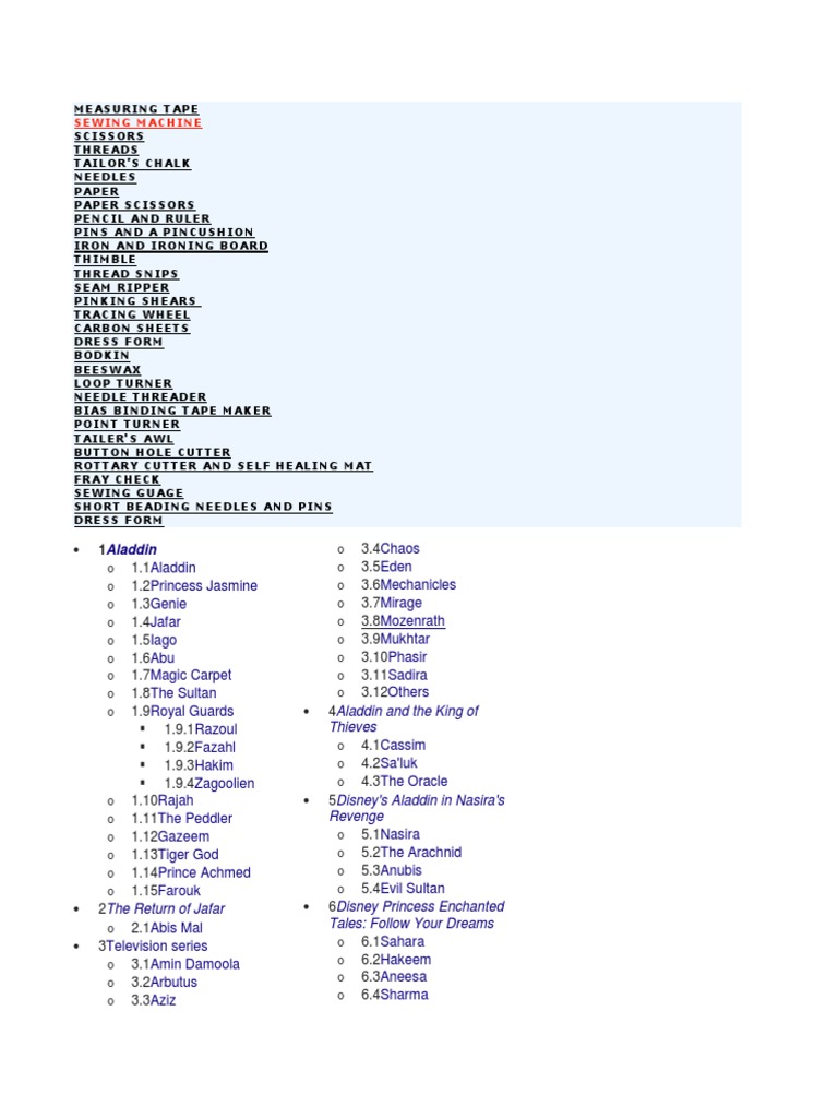 Sewing Machine: Aladdin | PDF