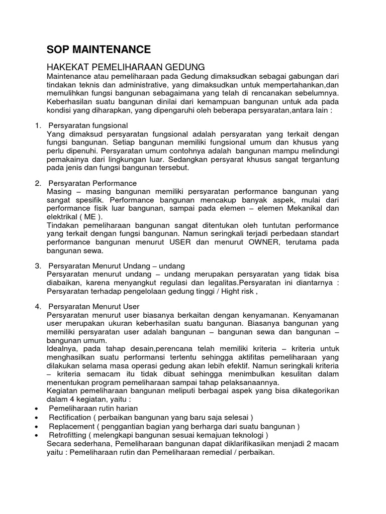 Sop Maintenance | PDF | Bisnis