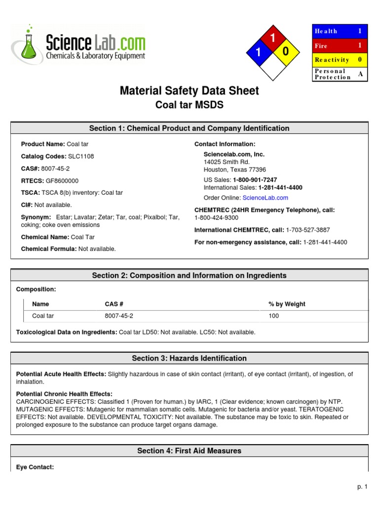 Msds Coal PDF | Download Free PDF | Solubility | Toxicity