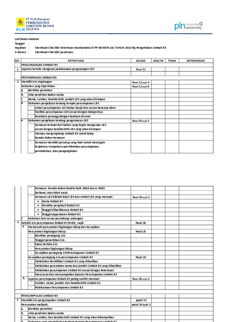 Checklist PP Nomor 101 Tahun 2014 | PDF