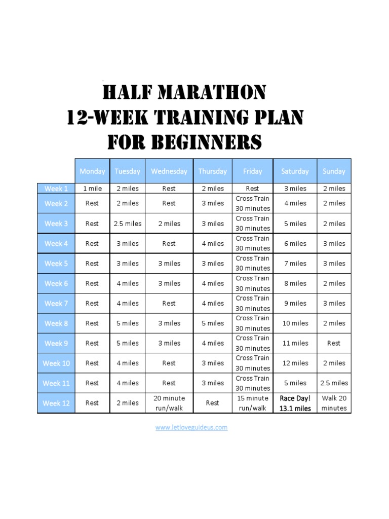 Half Marathon 12-Week Training Plan For Beginners | PDF | Sports