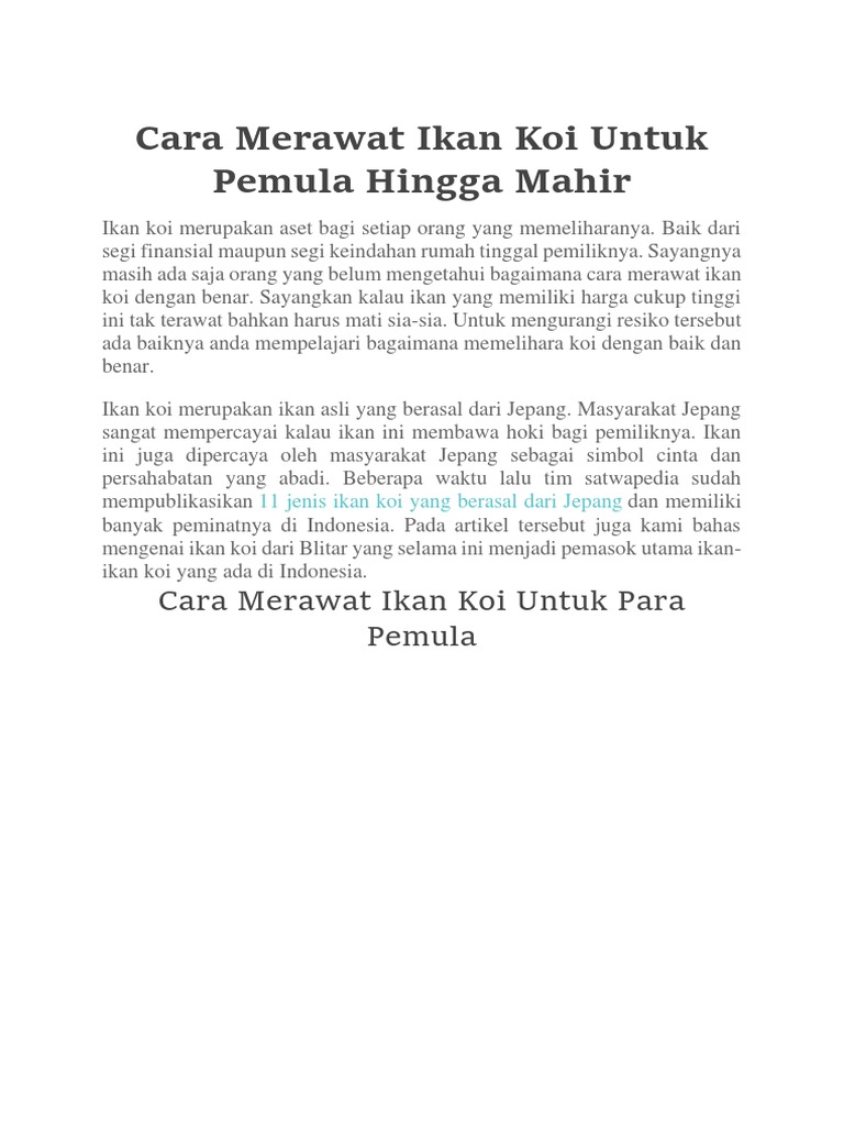 Cara Merawat Ikan Koi Untuk Pemula Hingga Mahir | PDF Cara Merawat Ikan Koi Untuk Pemula Hingga Mahir | PDF