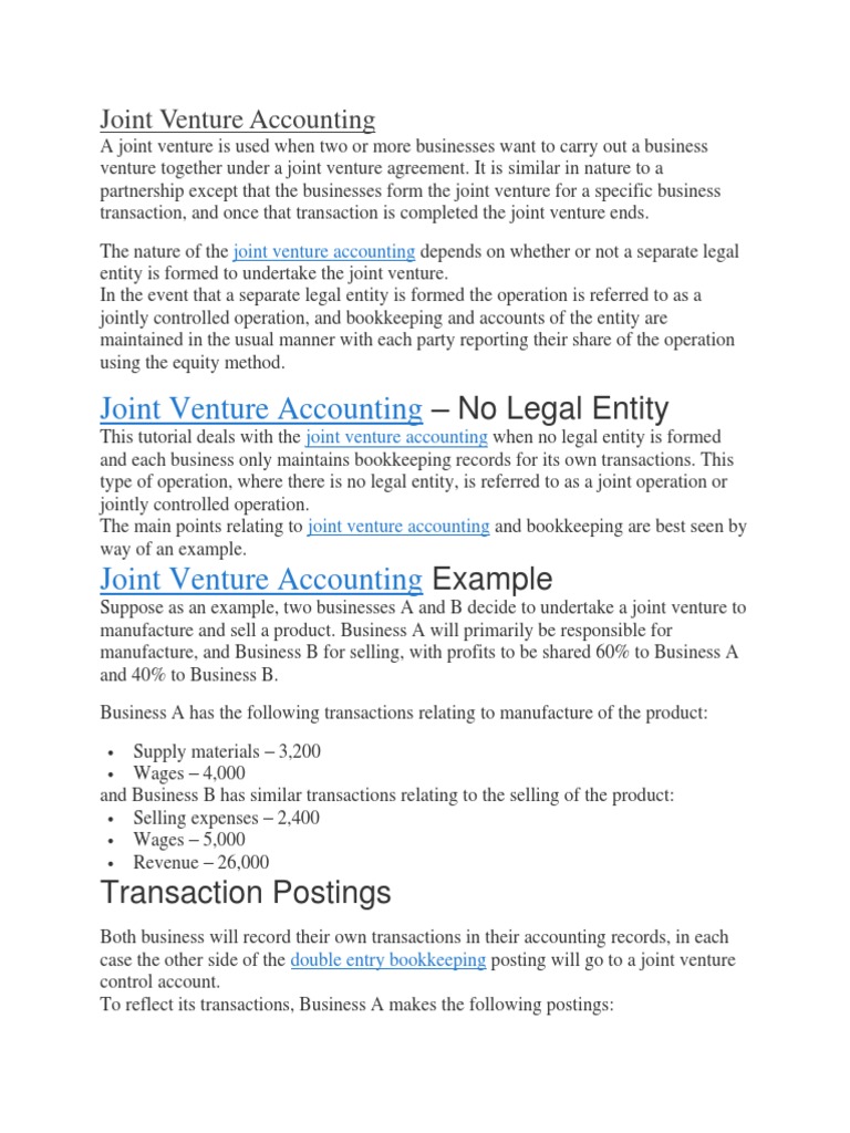 Joint Venture Accounting | PDF | Debits And Credits | Bookkeeping