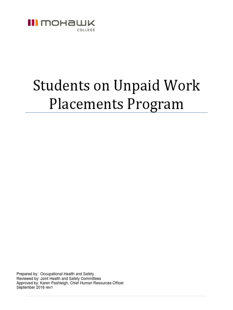 Mohawk College Students On Unpaid Work Placement Program | PDF ...