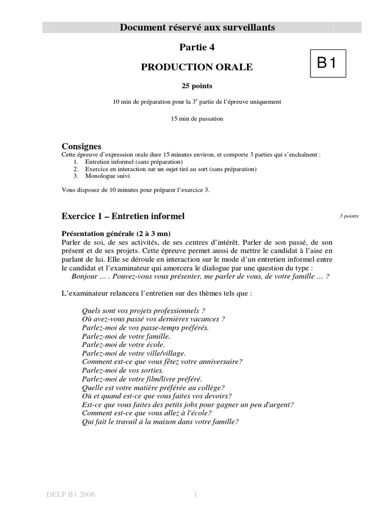 DELF B1 - Production-Orale B1 DELF Exemple Examen PDF | PDF | Légumes ...