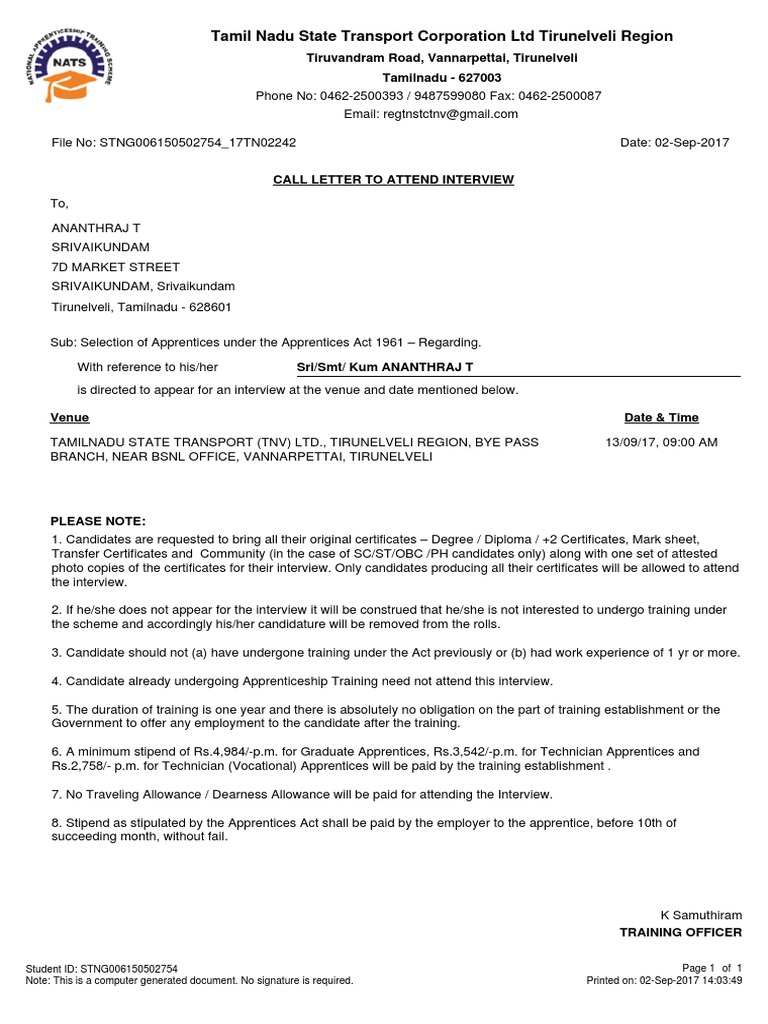 Call Letter | PDF | Apprenticeship | Vocational Education