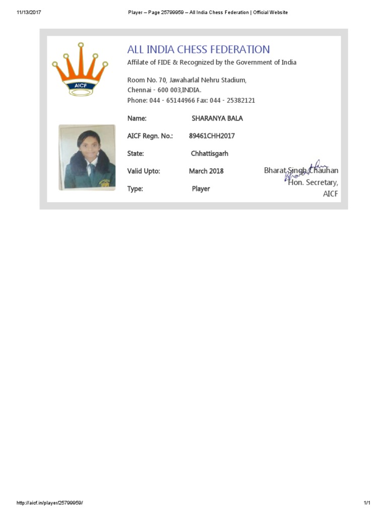 Player - Page 25799959 - All India Chess Federation - Official Website ...