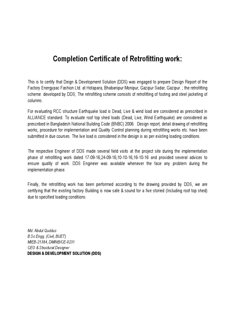Factory Retrofitting Completion Certificate | PDF | Technology ...