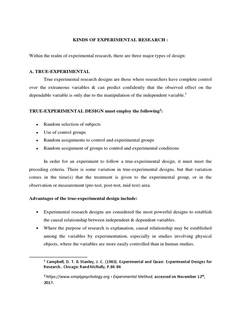 Types of Experimental Research Designs | PDF | Experiment | Methodology