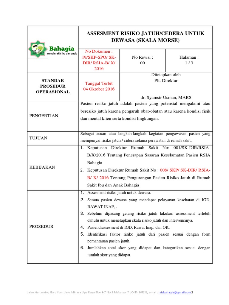 Assesment Risiko Jatuh Skala Morse | PDF