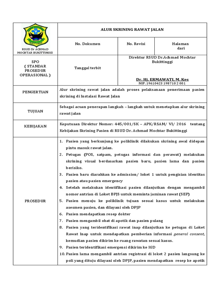 3.contoh SPO Alur Skrining Rawat Jalan | PDF | Sains & Matematika