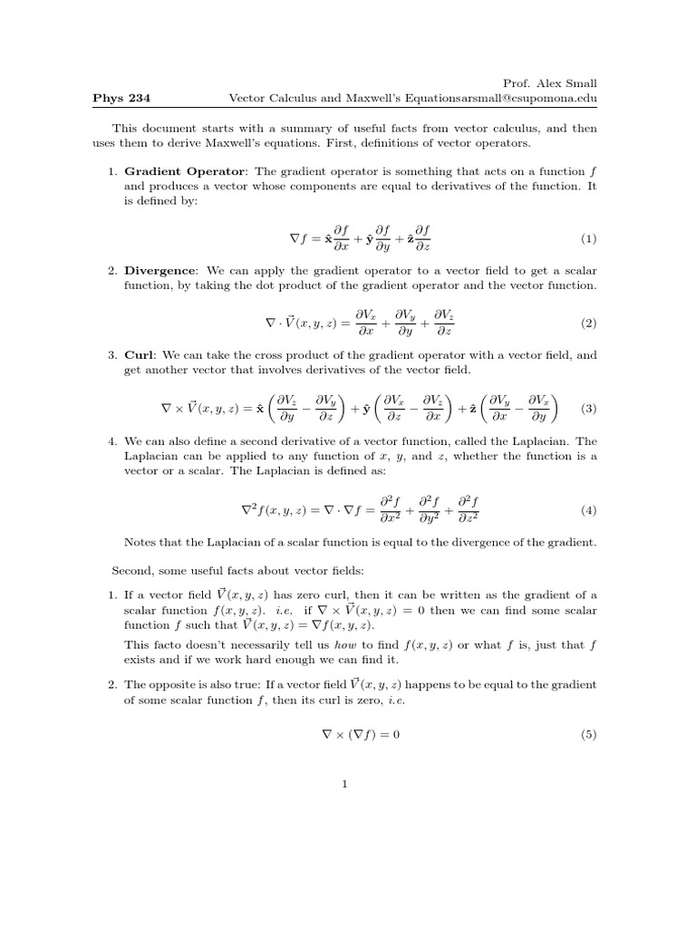 Vector Calculus Notes | Download Free PDF | Divergence | Gradient