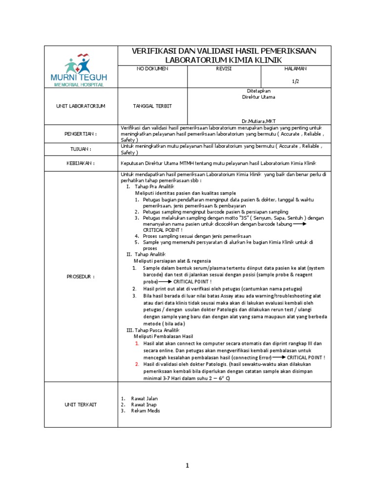 SOP Verifikasi Dan Validasi KIMIA KLINIK