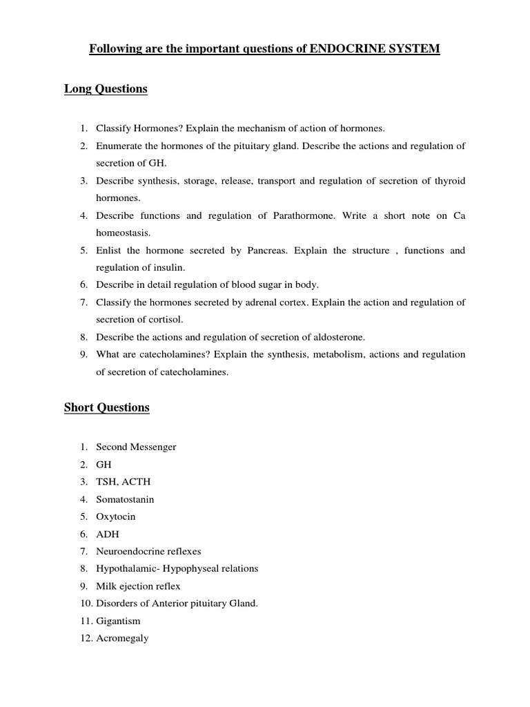 Key Questions on Endocrine System | PDF