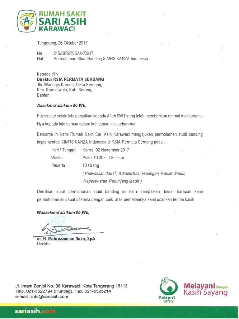 Surat Permohonan Study Banding SIMRS | PDF