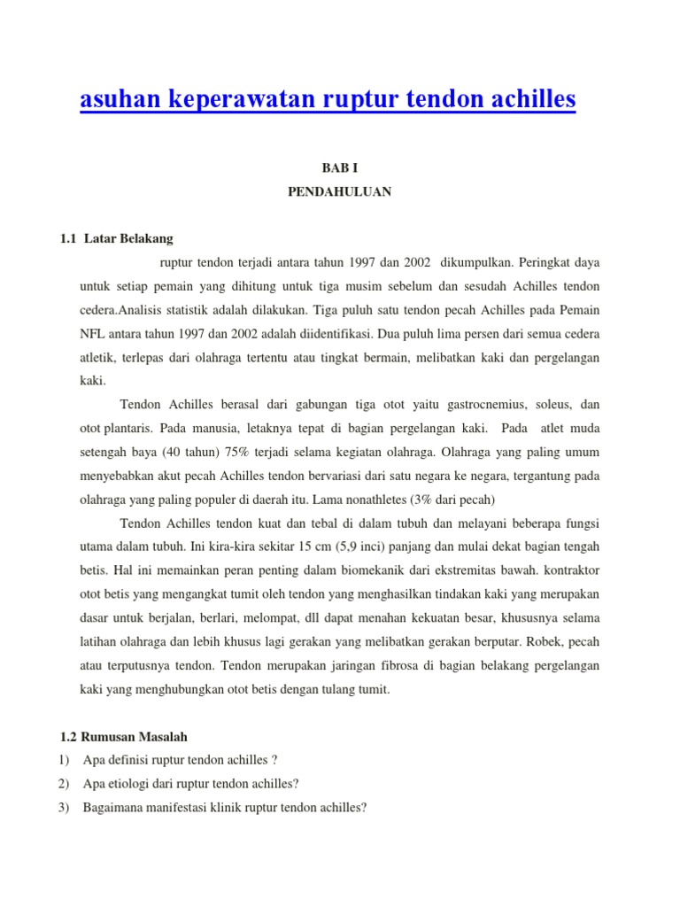 Asuhan Keperawatan Ruptur Tendon Achilles | PDF