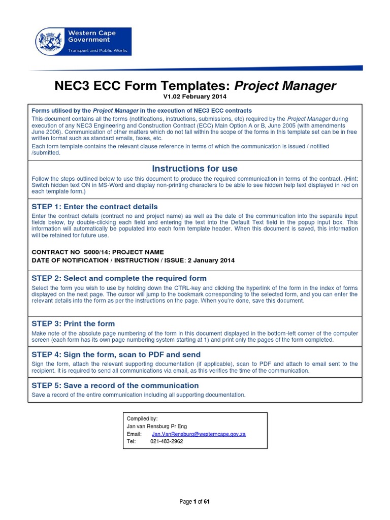 NEC3 ECC Project Manager Form Templates V1-02 | PDF | General ...
