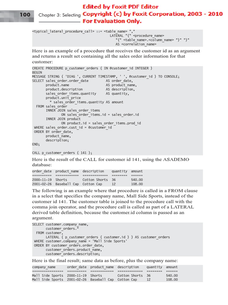 Calling Stored Procedures in Select Statements Using Lateral Joins to Pass Parameters | PDF ...