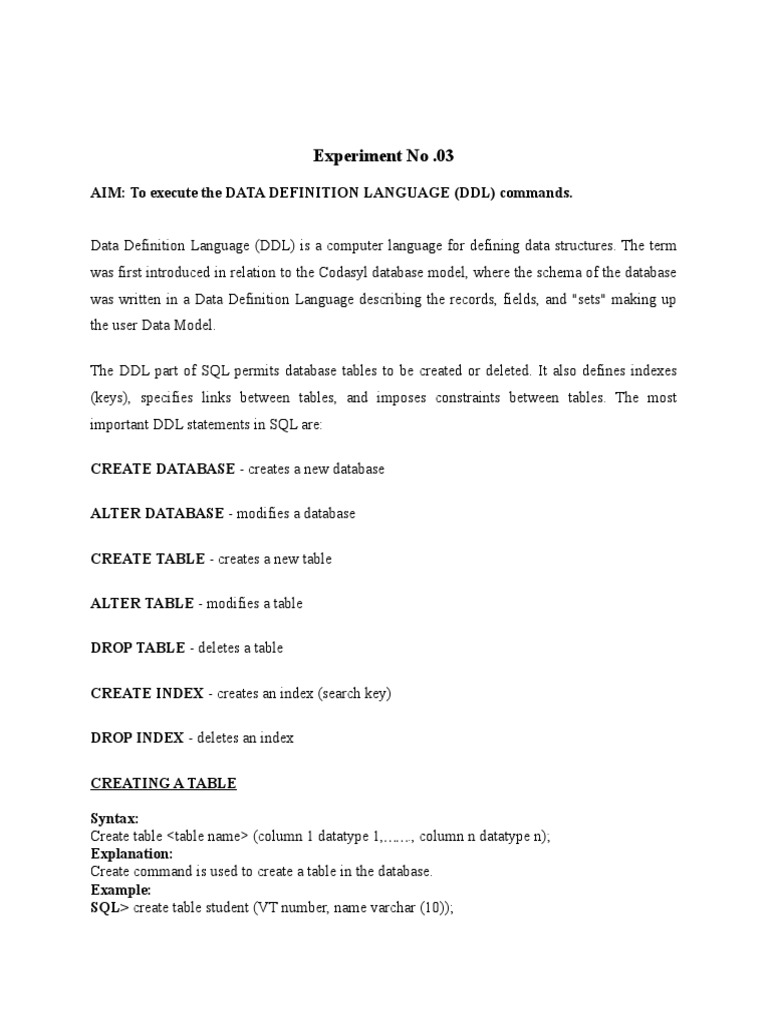 Dbms Experi | PDF | Table (Database) | Databases Dbms Experi | PDF | Table (Database) | Databases