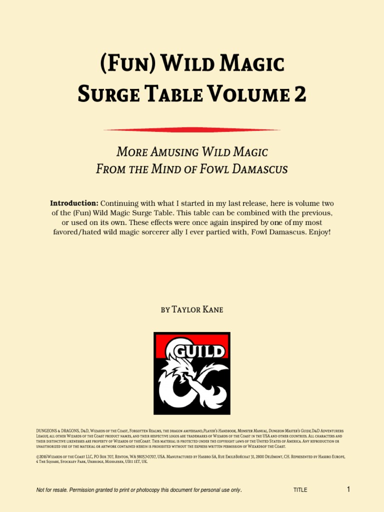 (Fun) Wild Magic Surge Table Vol 2 (10164092) | PDF | Leisure | Nature