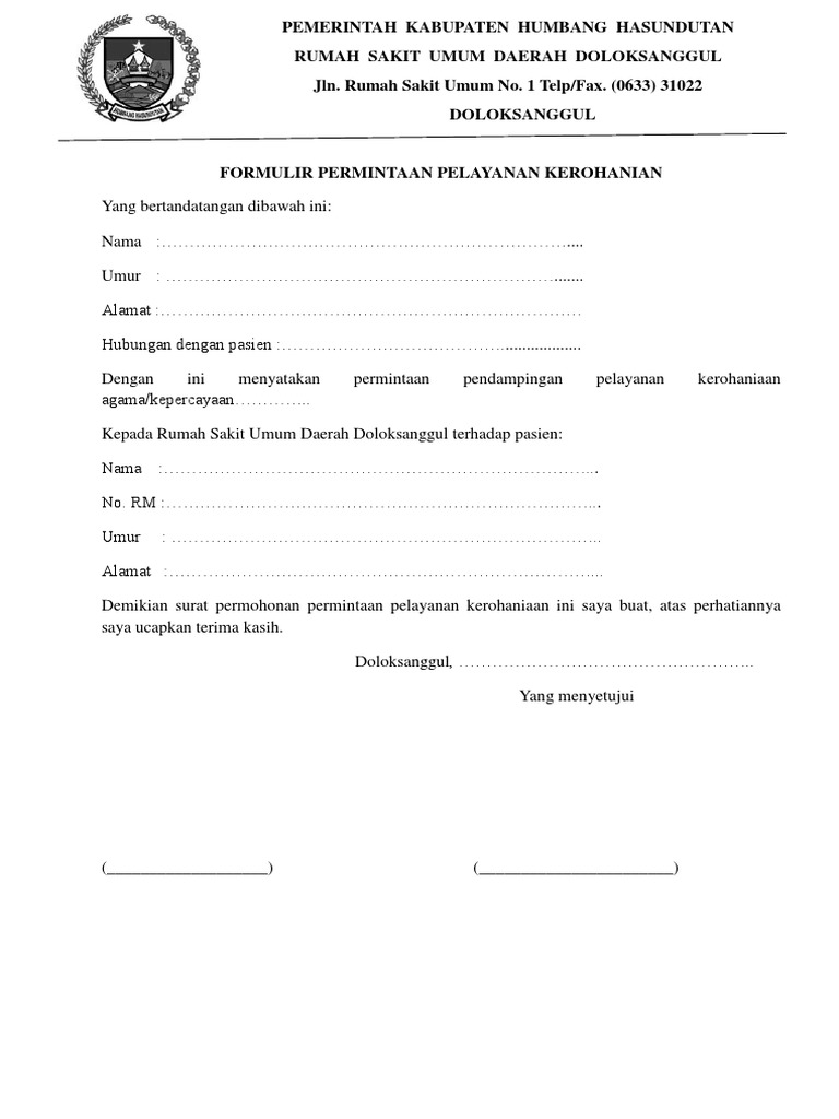 Formulir Permintaan Pelayanan Kerohanian | PDF