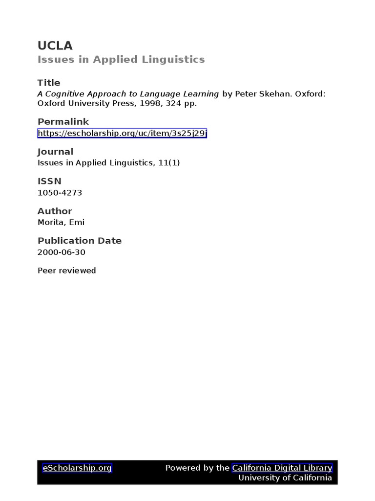 A Cognitive Approach To Language Learning by Peter Skehan Oxford | PDF ...