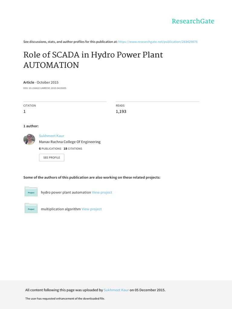 Role of SCADA in Hydro Power Plant Automation: October 2015 | Download ...