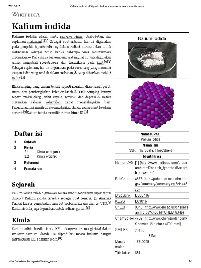 Kalium Iodida - Wikipedia Bahasa Indonesia, Ensiklopedia Bebas | PDF