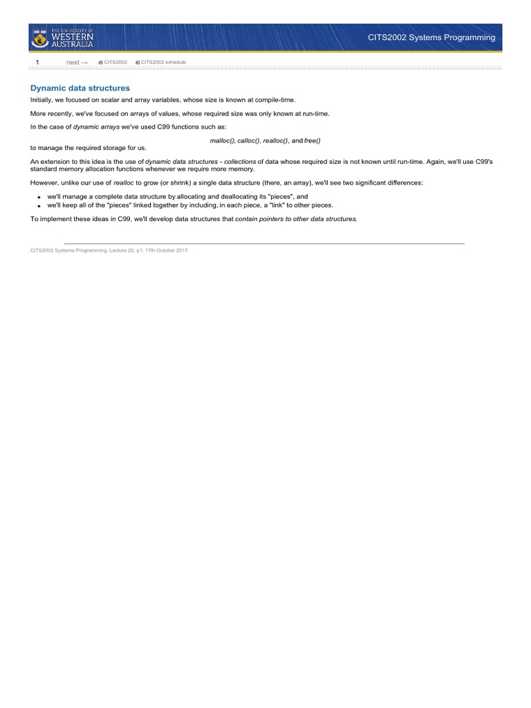 Dynamic Data Structures: Next | PDF | Pointer (Computer Programming ...