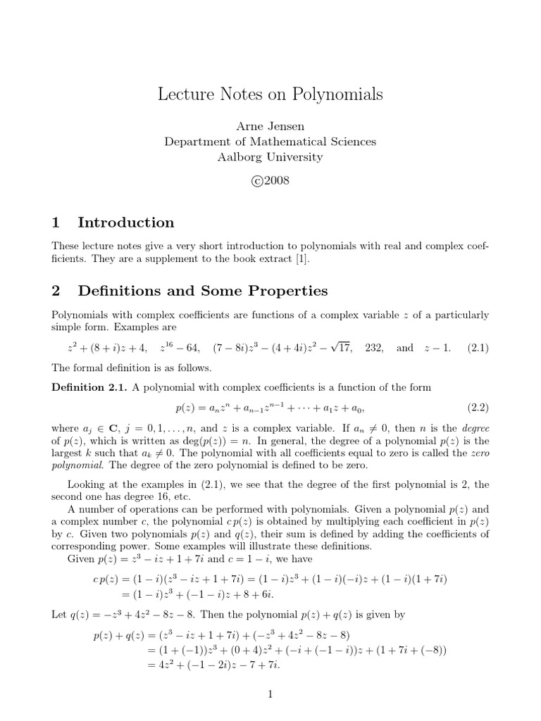 Notes PDF | PDF | Polynomial | Factorization