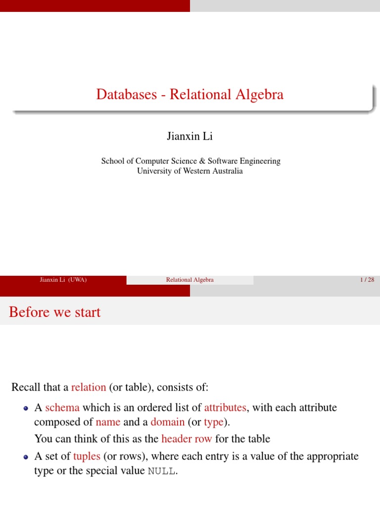 Week2 Db Algebra Download Free Pdf Relational Model Relational